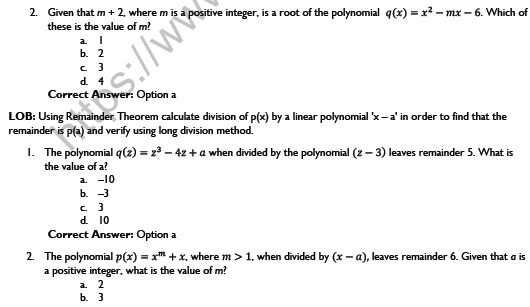 CBSE Class 9 Mathematics Polynomials Worksheet Set D